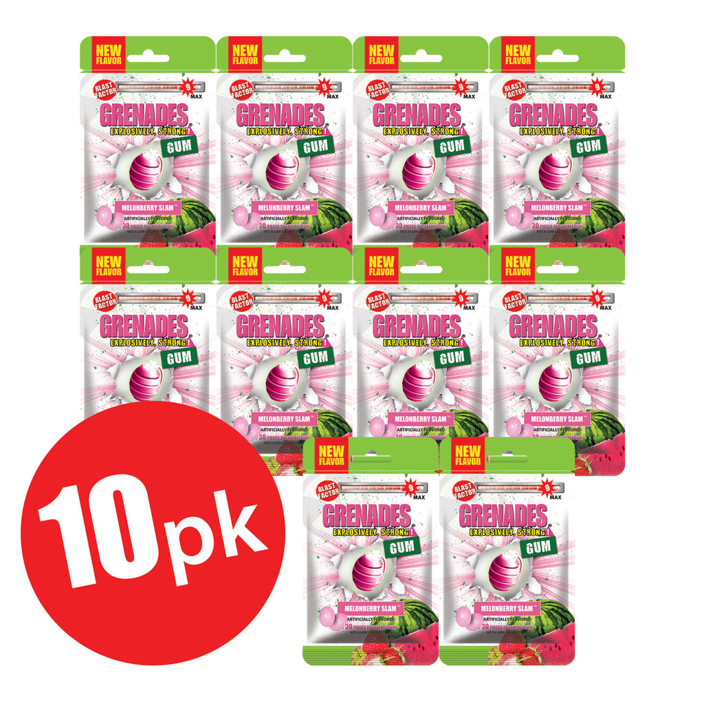Grenades Gum - 10pk Single Flavor Bundle Pack - 6 Flavor Options - 300